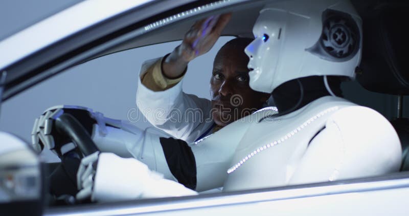 Scientists Testing a Car Driving Robot Stock Photo - Image of sitting ...