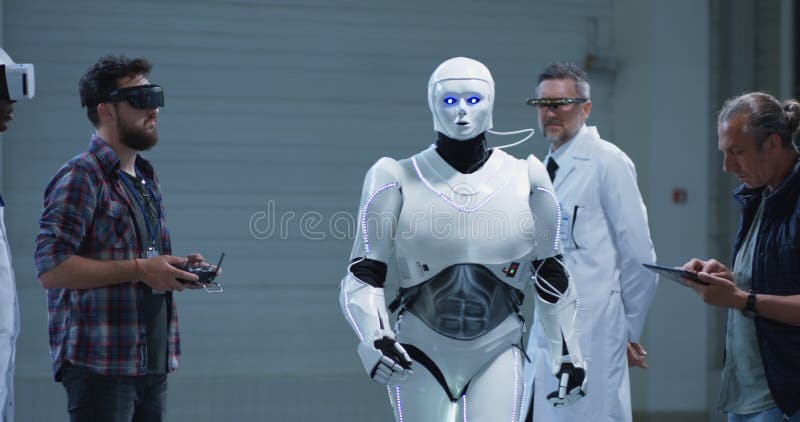 Scientists Testing Humanoid Robot Stock Photo - Image of corridor ...
