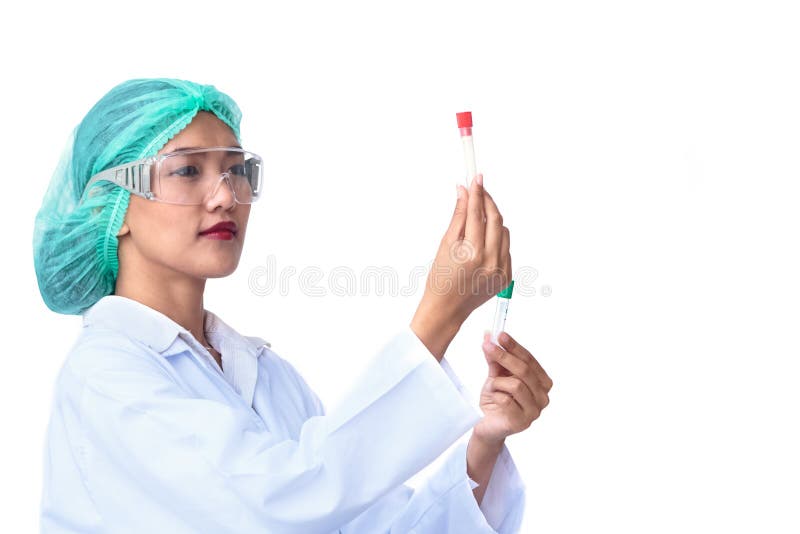 Scientists in Uniform are Analyzing Glass Tubes Stock Photo - Image of ...