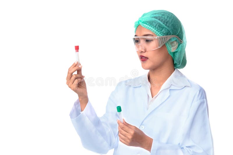Scientists in Uniform are Analyzing Glass Tubes Stock Photo - Image of ...