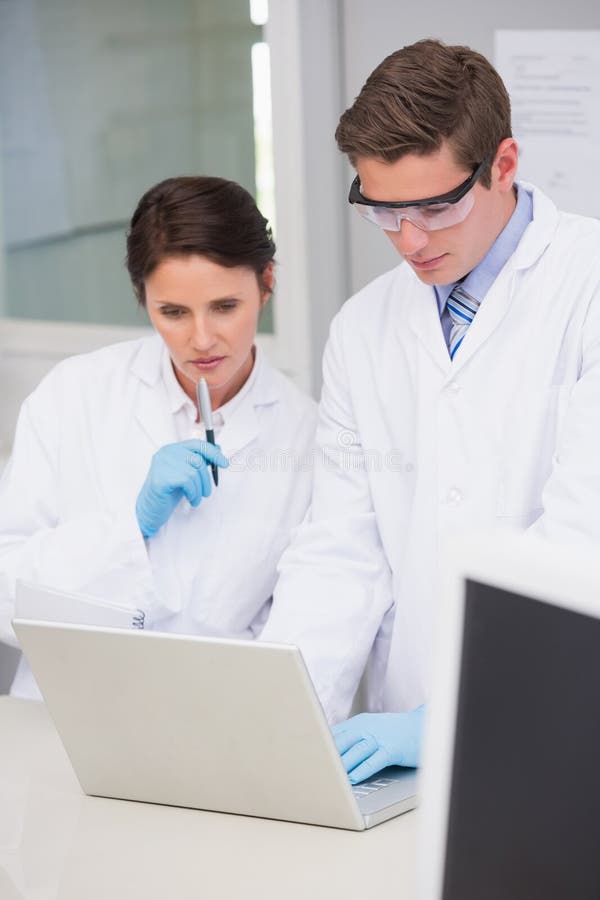 Scientists using laptop stock photo. Image of female - 53054754