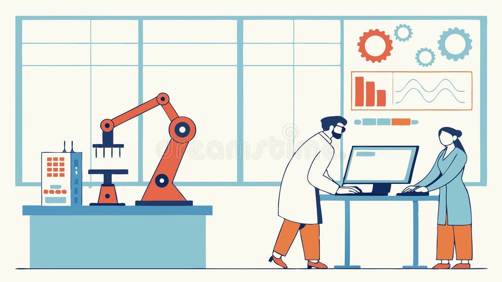 Scientists Using Robotic Arm in a High-tech Lab. Vector Design Generative AI Stock Vector ...