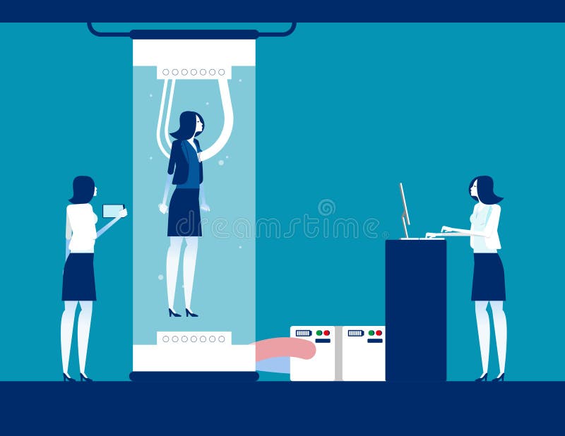 Scientists Watching Human Being in Big Glass Capsule. Human Cloning ...