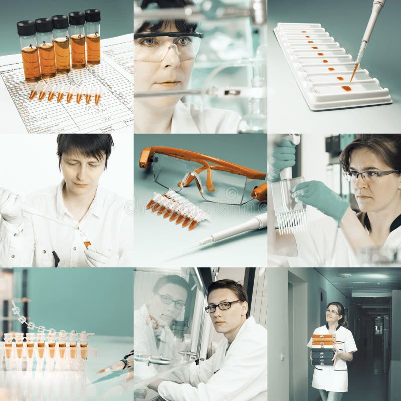 Microscopes in the Modern Lab Setting, Collage Stock Image - Image of ...