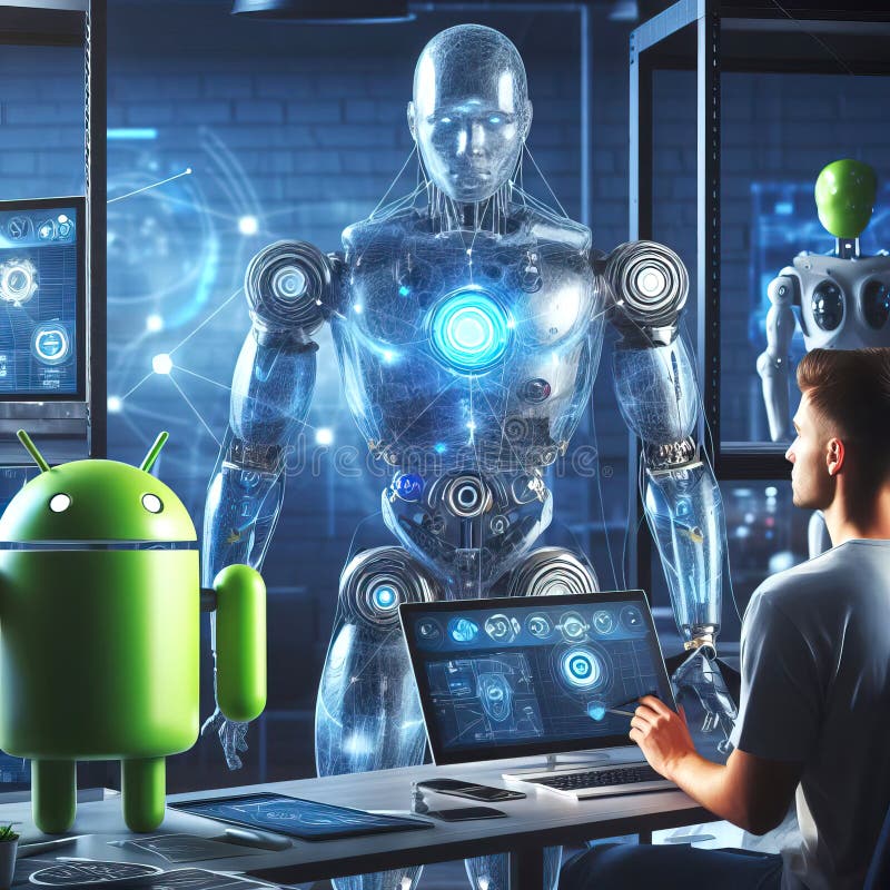 Scientists Work in the Laboratory To Create New Types of Android Robots Using Virtual Reality ...