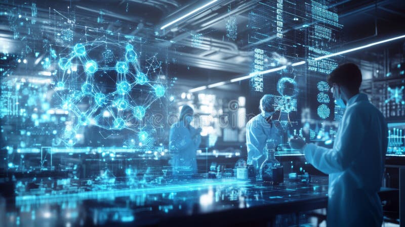 Modern Scientists Working Advanced Laboratory Holographic Displays ...
