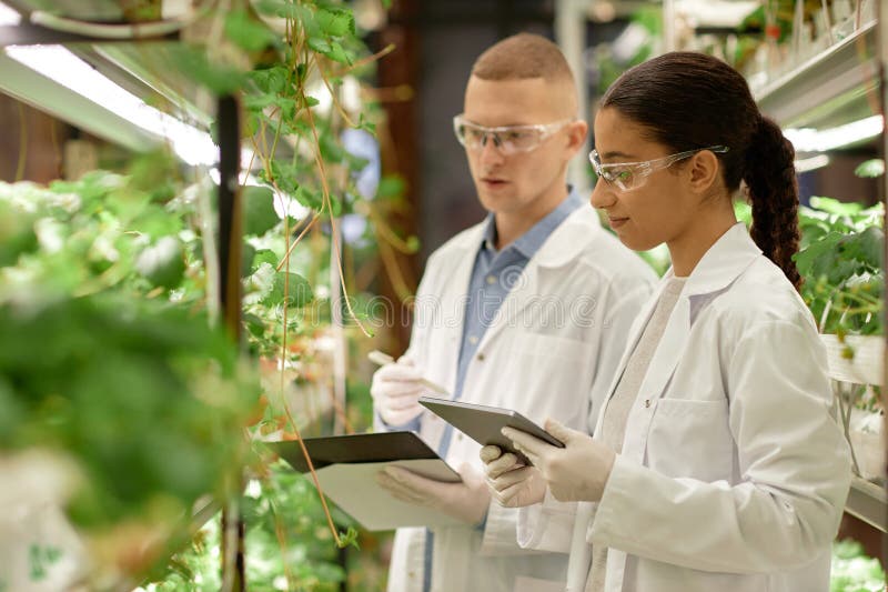 Scientists Working in Controlled Environment Laboratory Stock Image ...