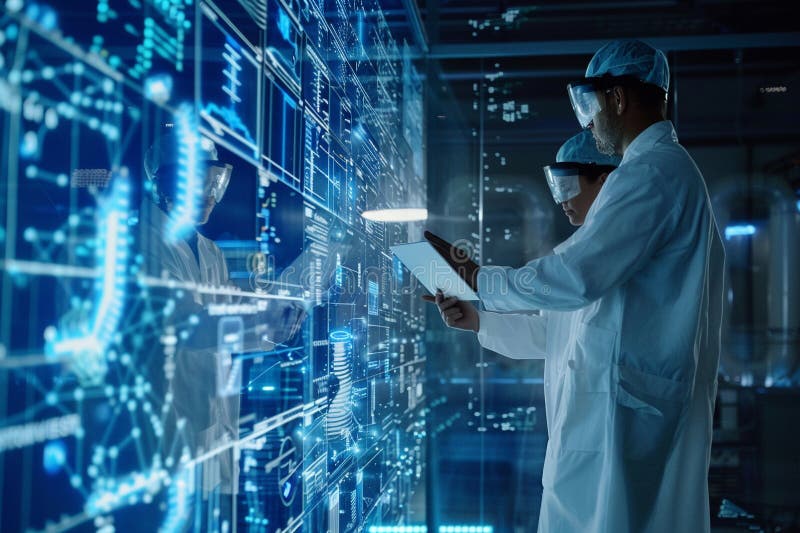 Scientists Working on a Digital Screen Stock Illustration ...