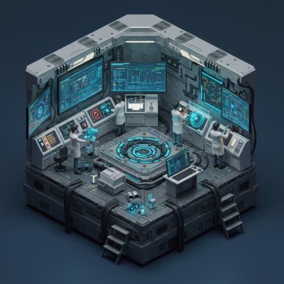 Scientists Working in Futuristic Laboratory Control Room Stock ...