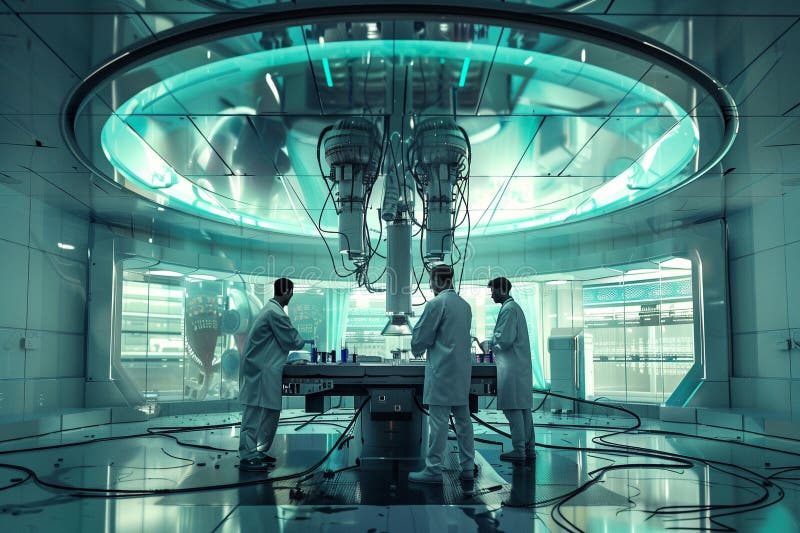 Scientists Working in a Futuristic Laboratory Stock Illustration ...