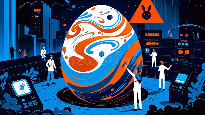 Scientists Working on a Giant Easter Egg in a Futuristic Laboratory ...