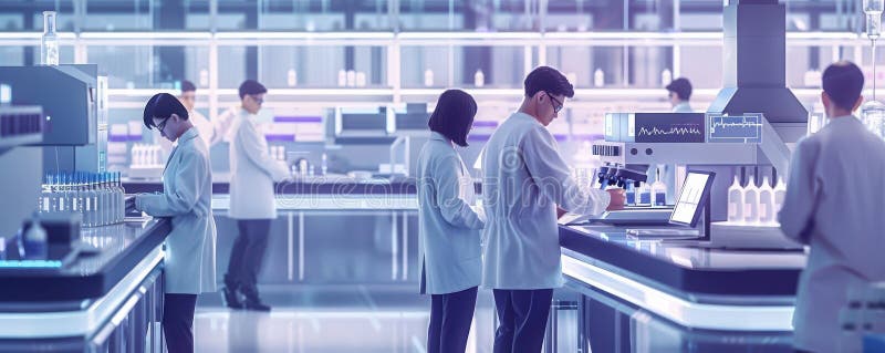 Scientists Working in a High-Tech Laboratory with Advanced Equipment ...