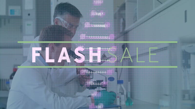 Scientists Working in Lab with Flash Sale Text Animation Overlay Stock ...