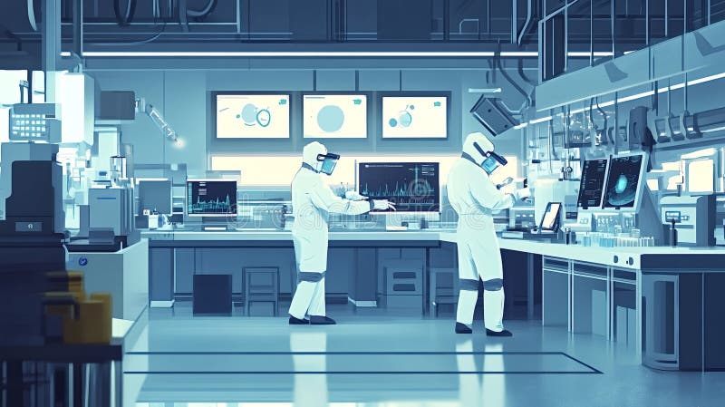 Scientists Working in Modern Laboratory Using Computers and Robotic Arm ...