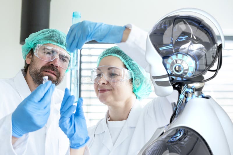 Scientist and Humanoid Robot Work Together Stock Photo - Image of ...