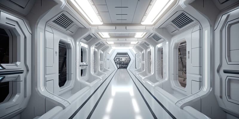 Scifi futuristic corridor stock illustration. Illustration of light ...