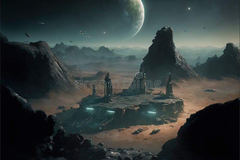 Scifi Moon Base with Futuristic Advance Structure Design on Alien ...