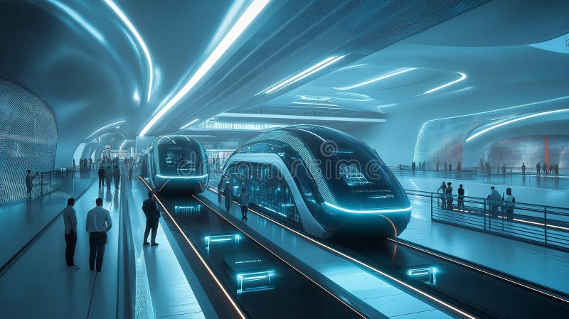 A Scifi Train at Night, Passenger Wait, White Stock Image - Image of ...