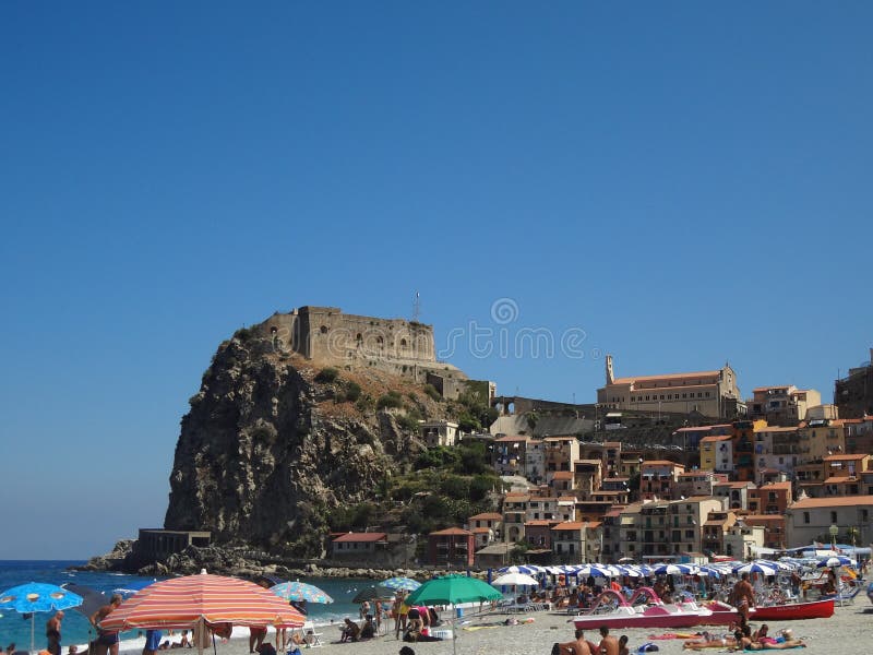 Summer Holiday in Scilla, Italy - Beach and Castle Editorial Image ...