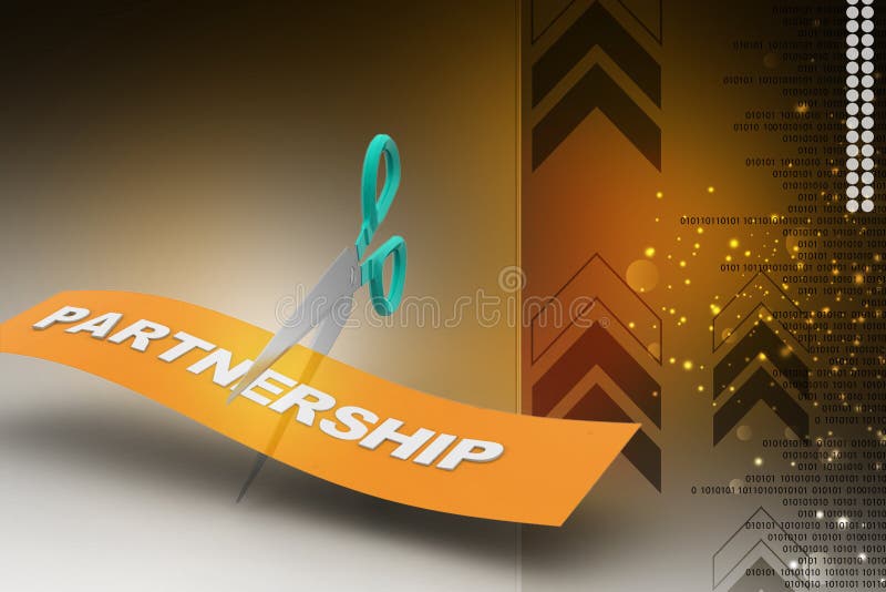 Scissor Cutting the Word Partnership Stock Illustration - Illustration ...