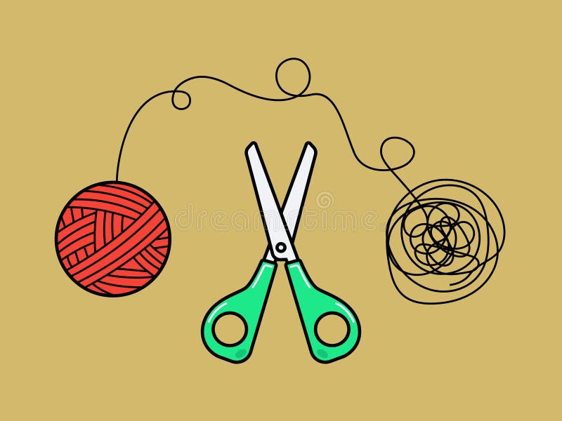 The Scissor and the Tangled Thread. Isolated Vector Illustration Stock ...