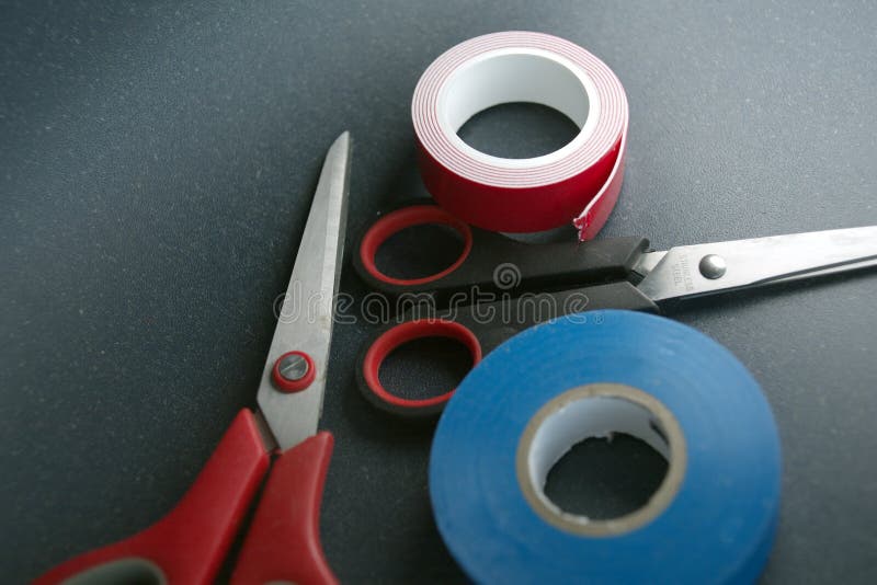 Scissors and adhesive tape stock image. Image of background - 244561679