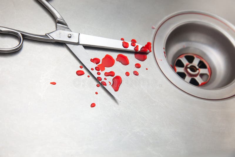 Scissors and Blood in the Sink Stock Photo - Image of hospital, cutter ...