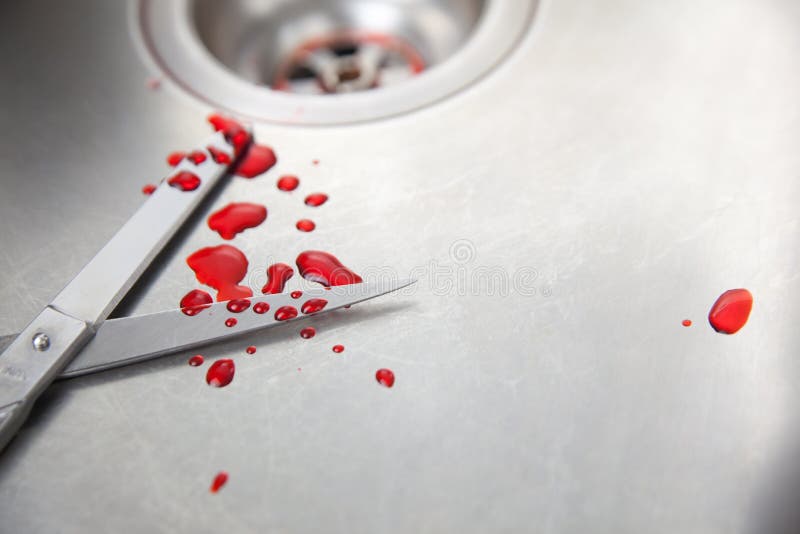 Scissors and Blood in the Sink Stock Photo - Image of large, murder ...
