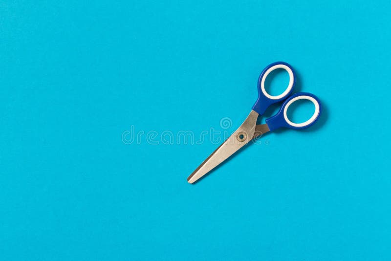 Scissors on Blue Background. Colored Baby Scissors Stock Photo - Image ...