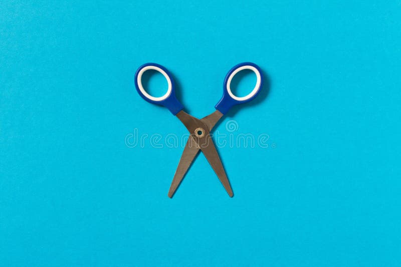Scissors on Blue Background. Colored Baby Scissors Stock Image - Image ...