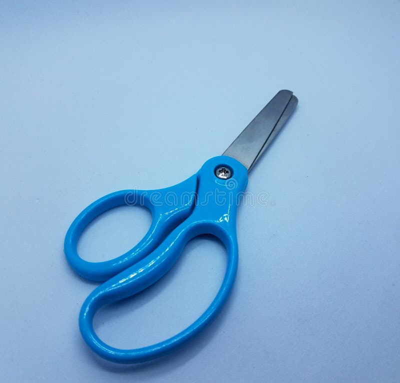 Scissors with Blue Handle on White Background Stock Photo - Image of ...