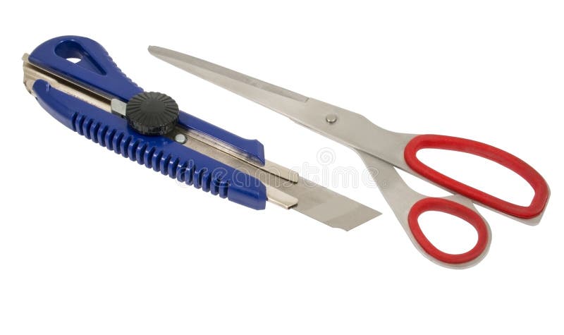 Scissors and box cutter stock image. Image of paper, handle - 36521863