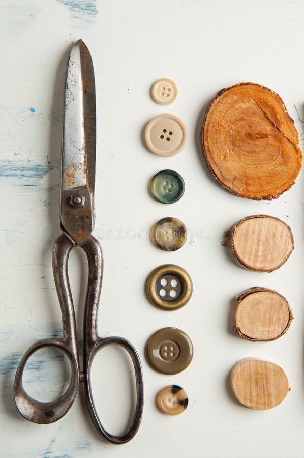 Scissors and buttons stock photo. Image of hobby, line - 21745398
