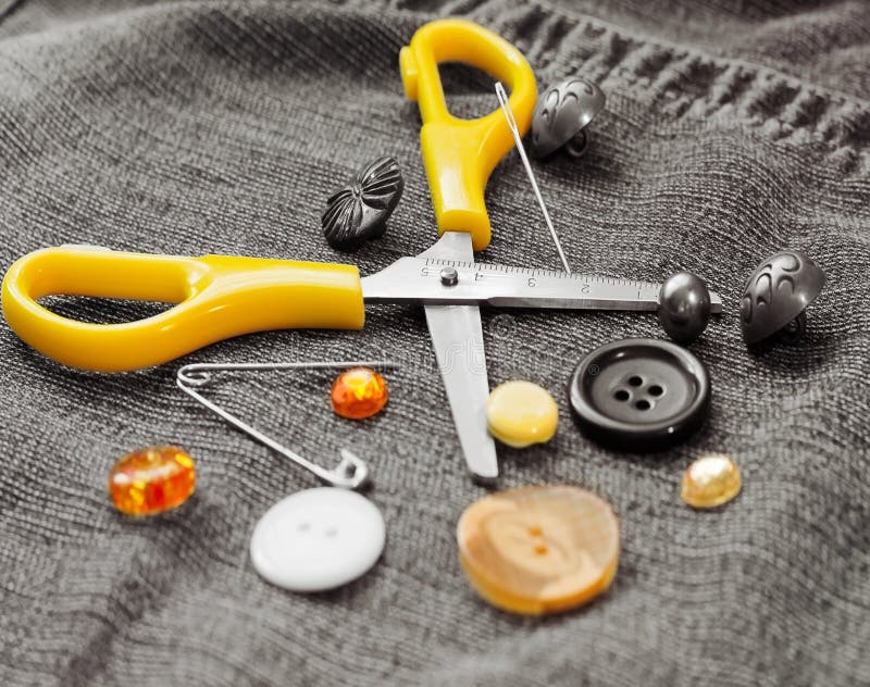 Scissors, Buttons and Needle Stock Photo - Image of isolated ...