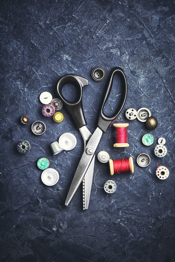 Scissors and buttons stock image. Image of instrument - 85347049