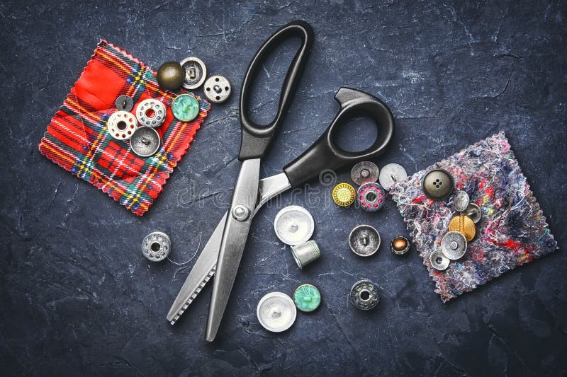 Scissors and buttons stock image. Image of group, craft - 85347163