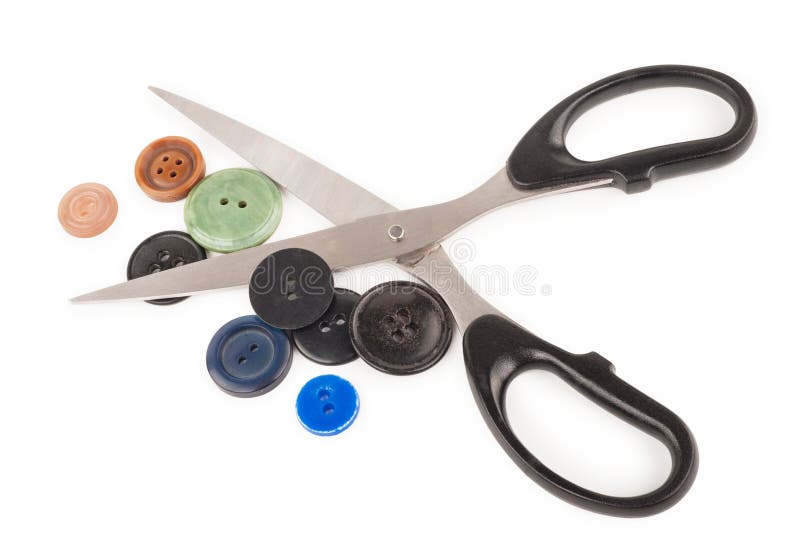 Scissors, Buttons and Needle Stock Photo - Image of isolated ...
