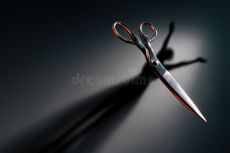 Scissors Casting a Shadow Resembling a Dancing Figure on a Dark ...