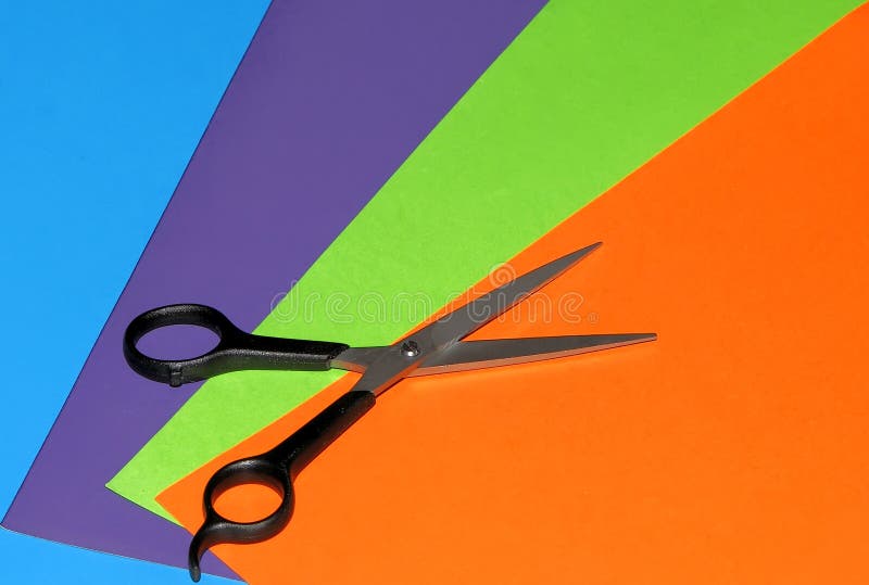 Scissors and color paper stock image. Image of descriptive - 19063061