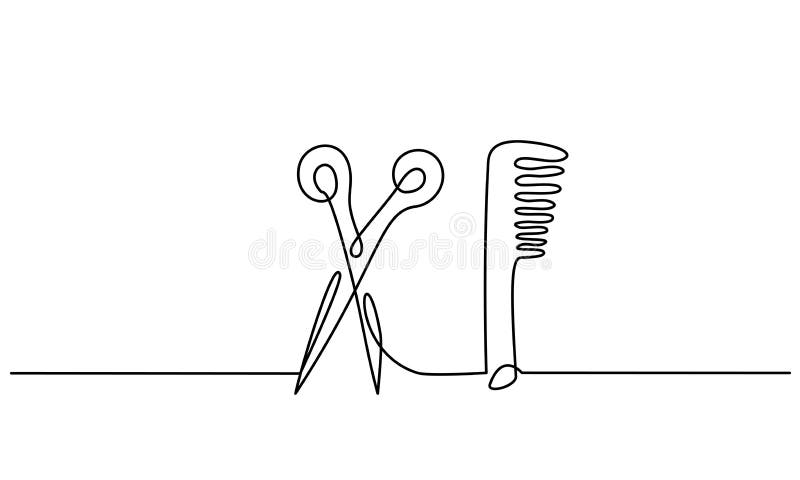 Scissors and Comb Business Icon. Continuous Line Stock Vector ...