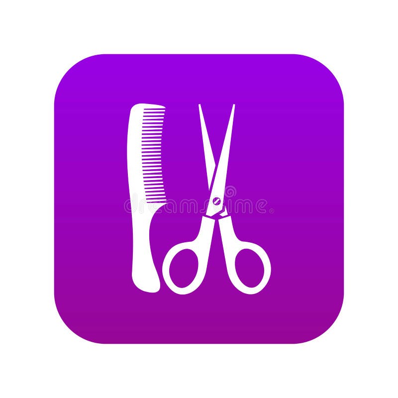 Scissors and Comb Icon Digital Purple Stock Vector - Illustration of ...