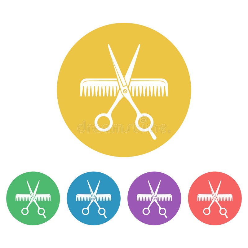 Scissors and Comb Vector Colored Round Icons Stock Vector ...