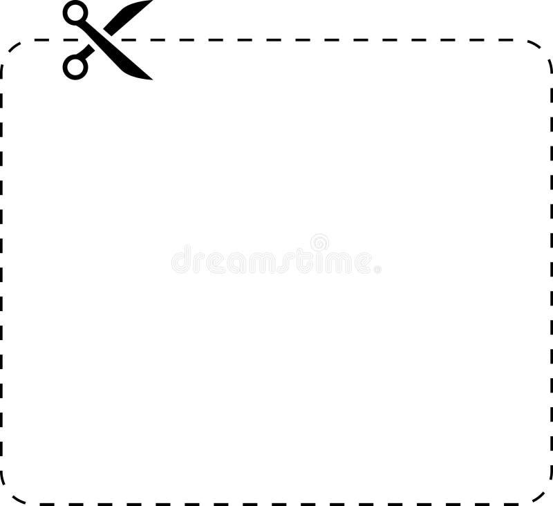 Scissors and Coupon Set, Cut Template with Dashed Line. Black Icons ...