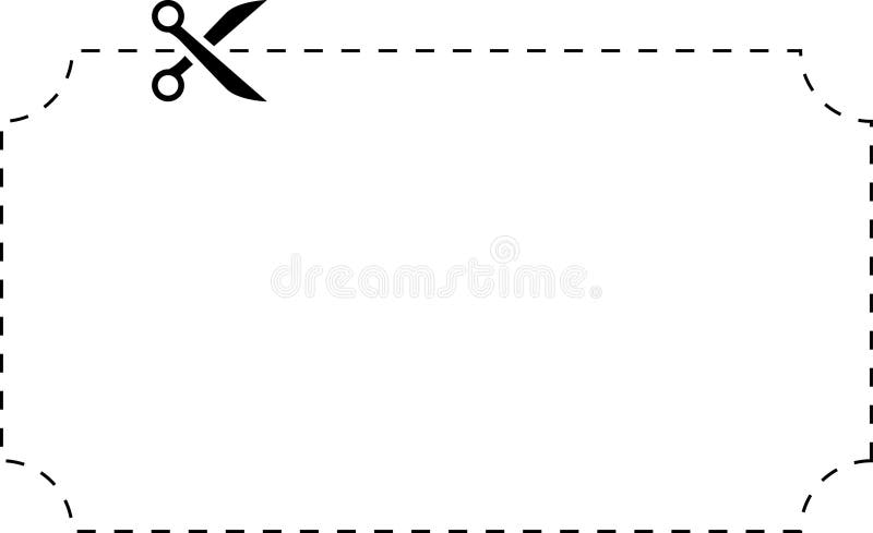 Scissors and Coupon Set, Cut Template with Dashed Line. Black Icons ...