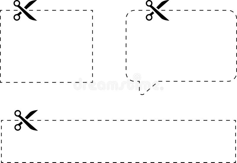 Scissors and Coupon Set, Cut Template with Dashed Line. Black Icons ...