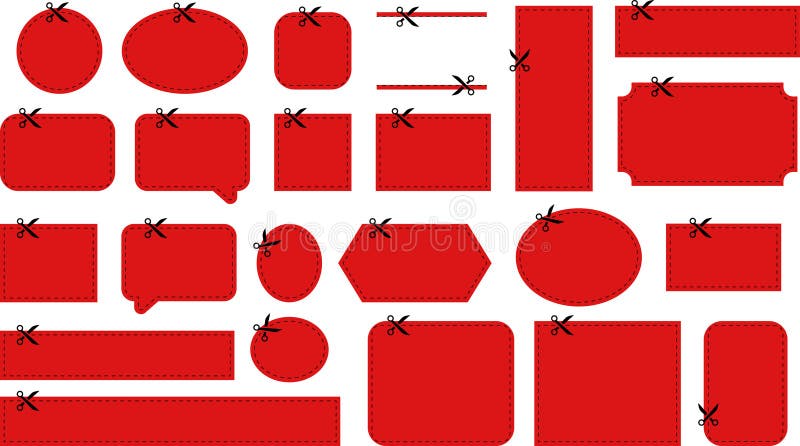 Scissors and Coupon Set, Cut Template with Dashed Line. Black Icons ...
