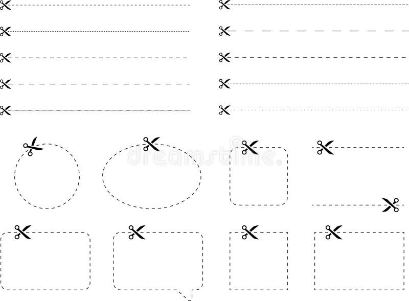 Scissors and Coupon Set, Cut Template with Dashed Line. Gift Coupon ...