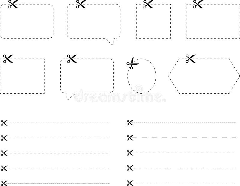 Scissors and Coupon Set, Cut Template with Dashed Line. Gift Coupon ...
