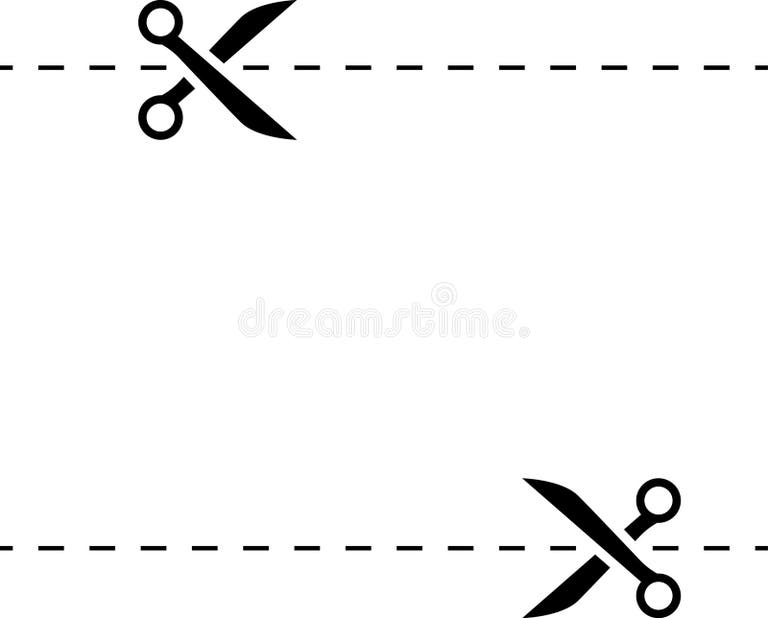 Scissors and Coupon Set, Cut Template with Dashed Line. Black Icons ...