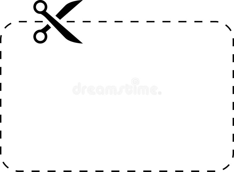Scissors and Coupon Set, Cut Template with Dashed Line. Black Icons ...